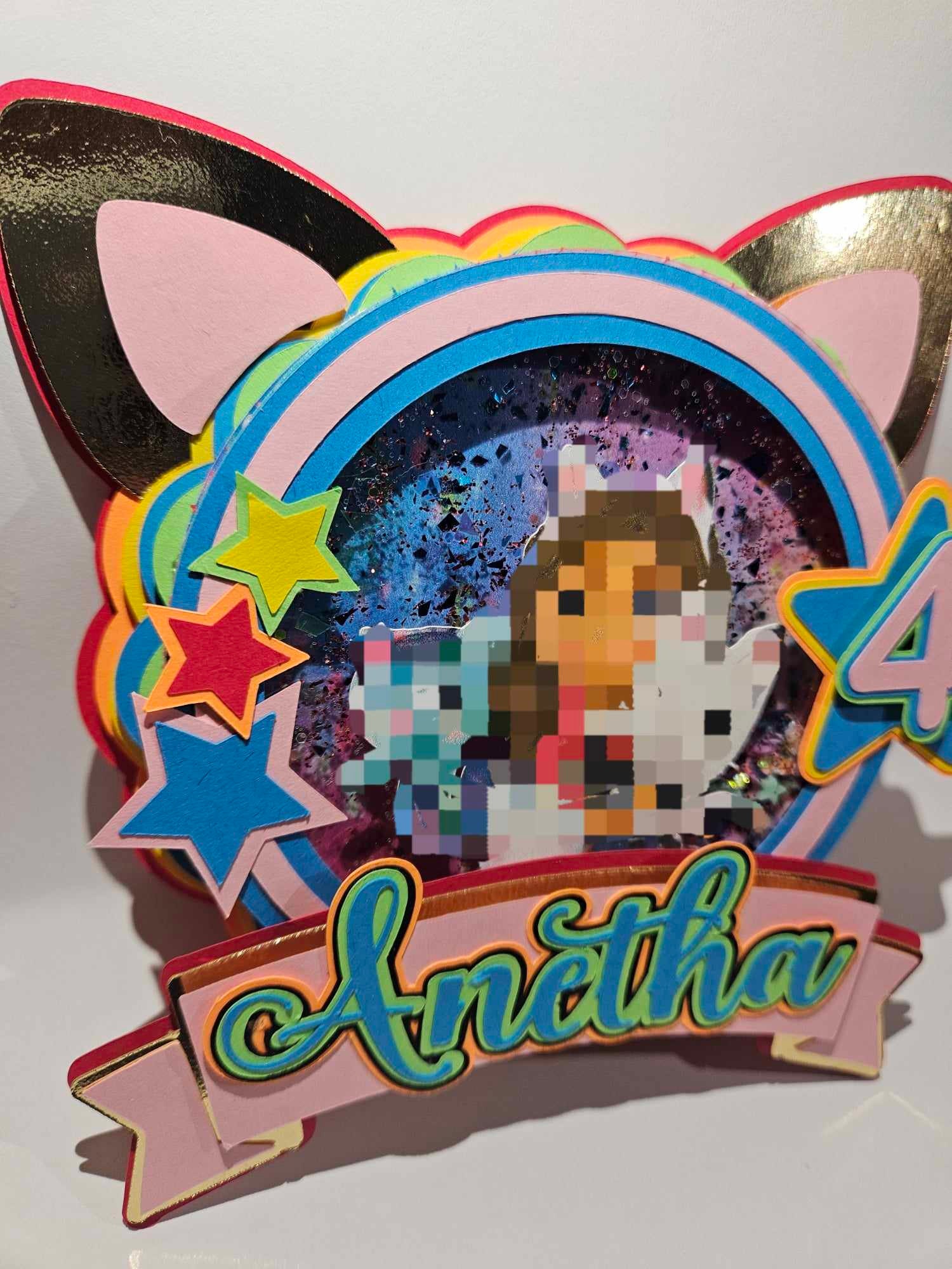 Rainbow Cake Topper Shaker With Cat Ears Add Any Character or Photo ...
