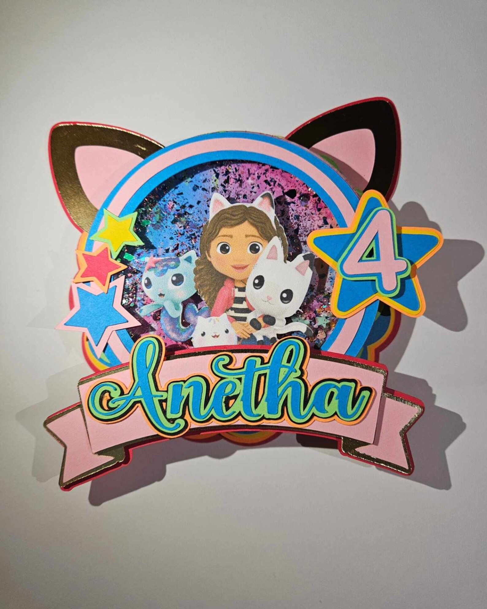 Rainbow Cake Topper Shaker With Cat Ears Add Any Character or Photo ...