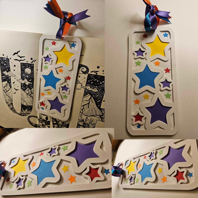 Rainbow Star Bookmark for Adults or Kids 3D Design Blue Black Page ...