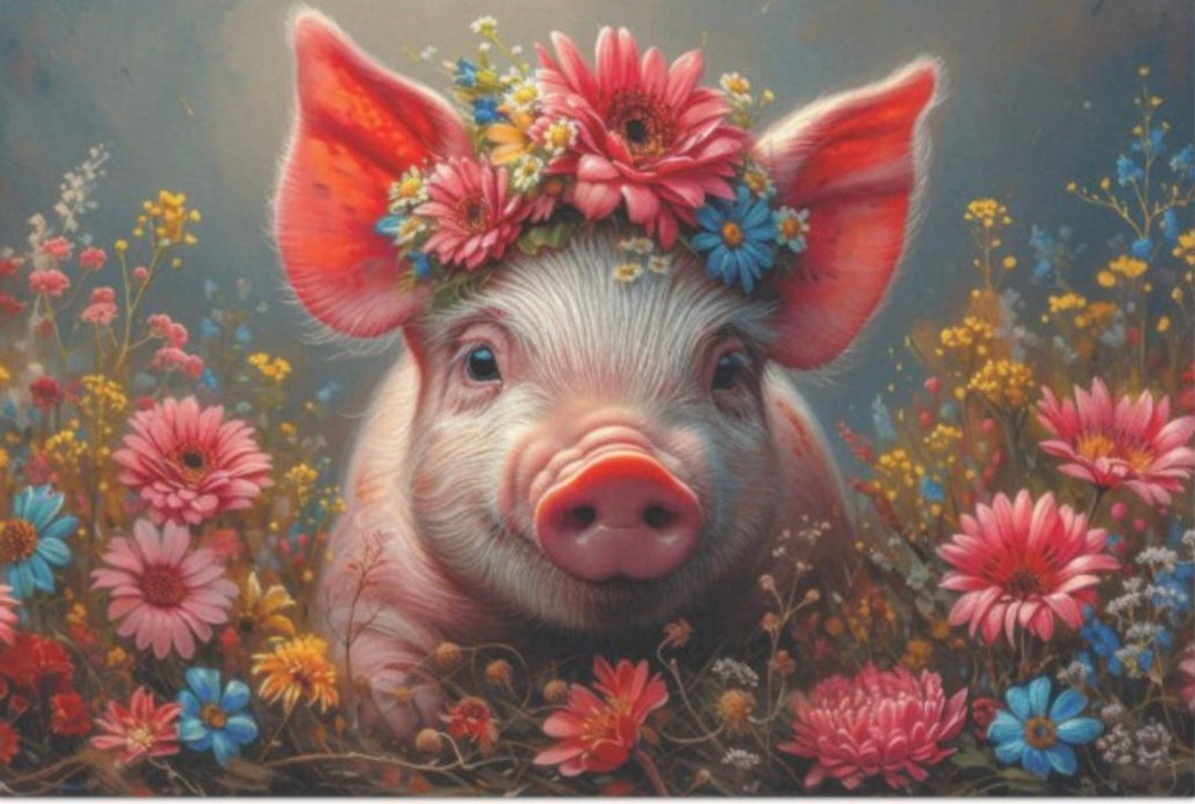 New Decoupage Paper for Furniture Pig in Flowers 18lb Tissue Paper - Etsy