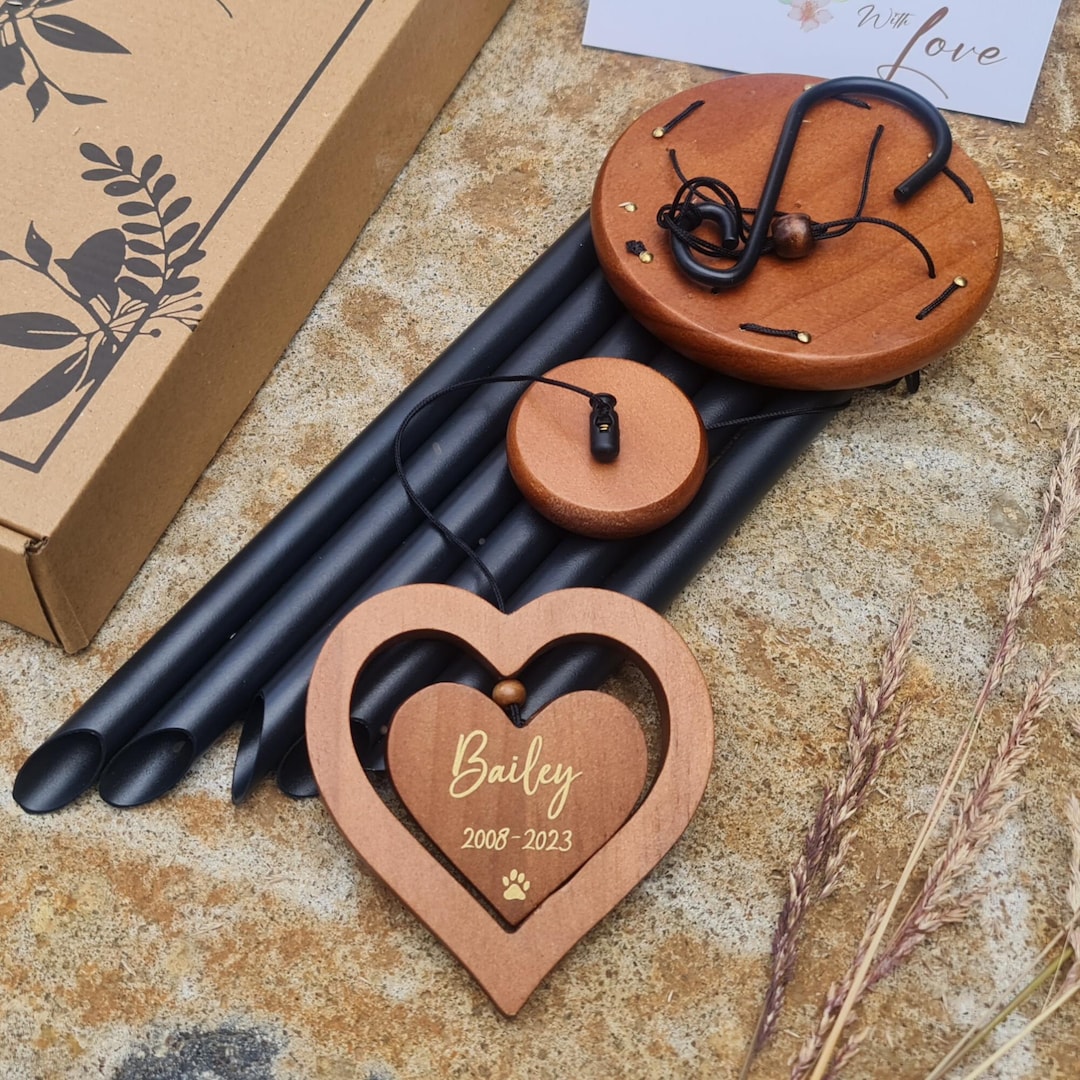 Personalized Spinning Heart Pet Memorial Wind Chimes Sympathy Gift for ...