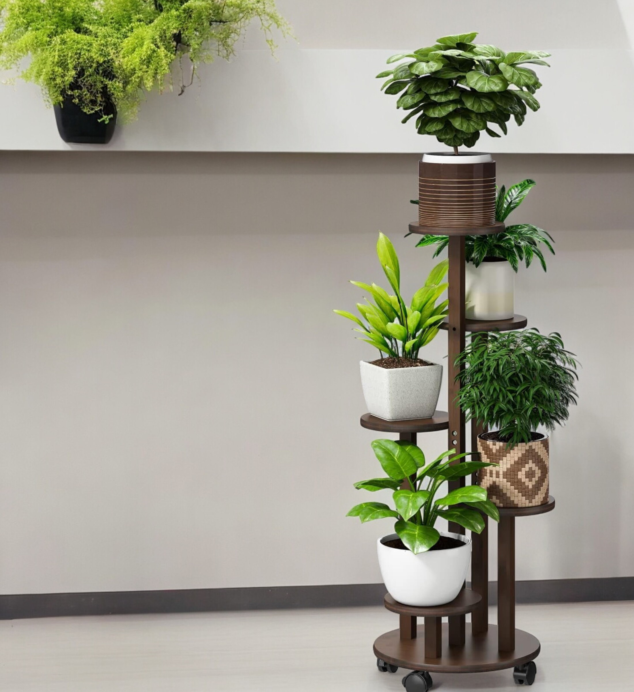 5 Tier Moveable Plant Stand for Indoor Tall Bamboo Flower Stand With ...