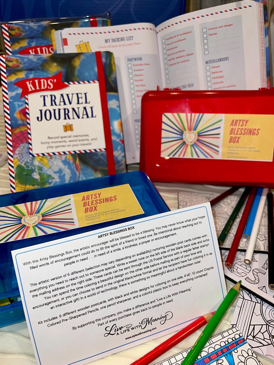 Kids Artsy Travel Kit Blessings Box Coloring Gift Meaningful Stationary ...