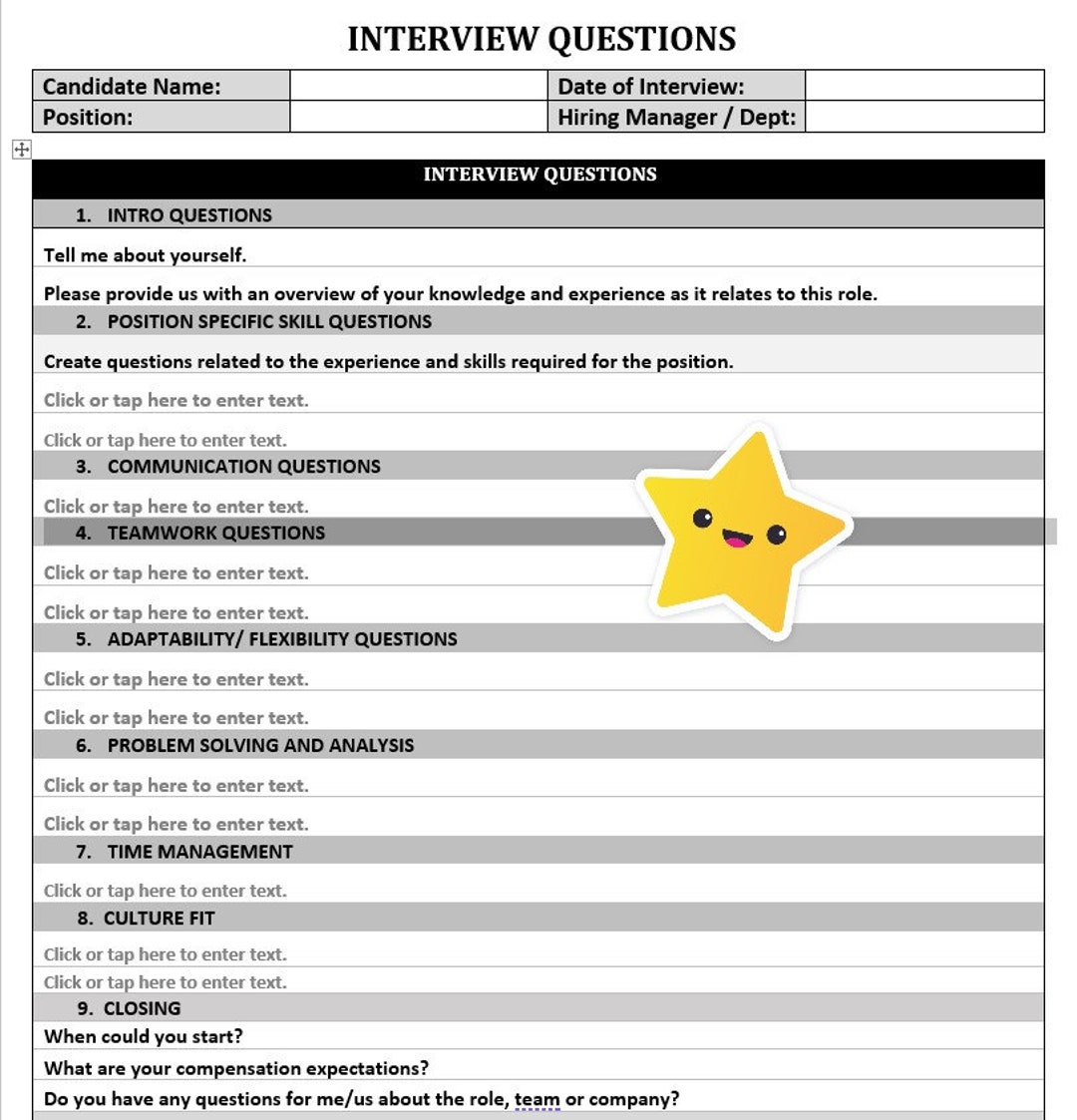 Interview Question Sheet and Question Bank - Etsy