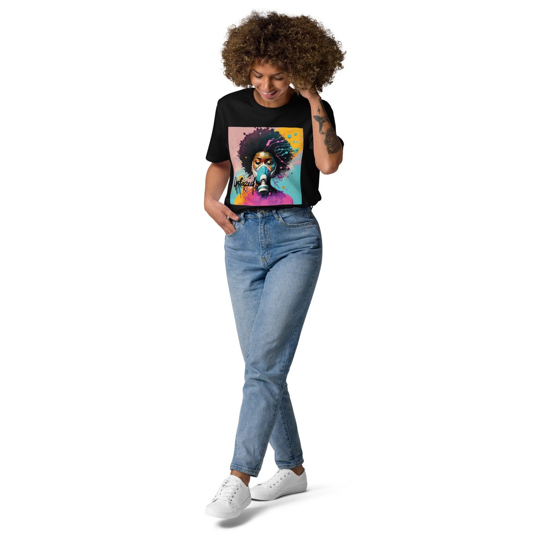 Black Woman Unfazed Organic Shirt, Paint Splatter Afro Design Cotton ...