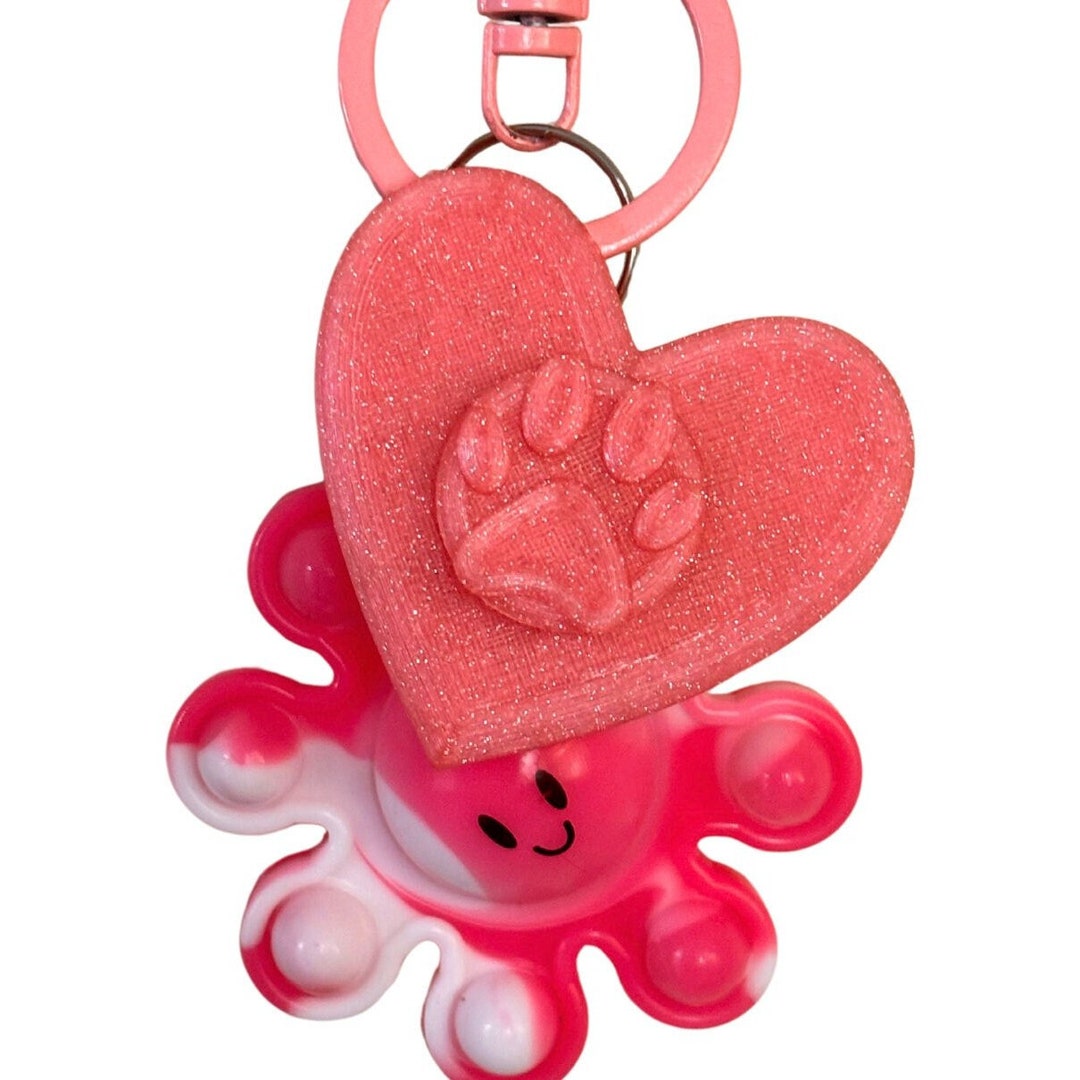 Fidget Keychain 3D Printed Spinner Paw Print Girly Accessory Heart ...