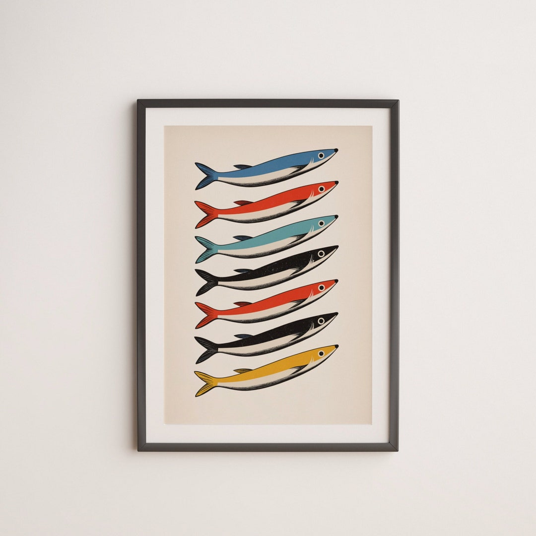 Retro Minimalist Anchovy Print | Bauhaus Poster | Boho Wall Art ...