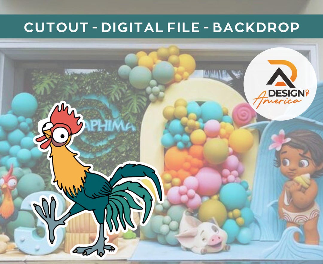 Hei Hei Moana Cutout, Party Decoration Theme, Birthday Party, Standing ...