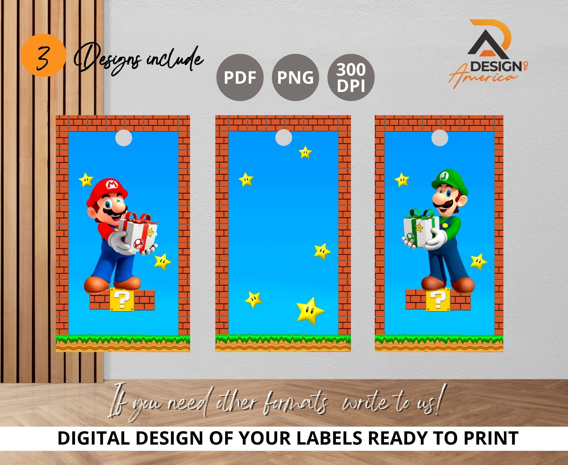 Editable Super Mario Bros Favor Tag Printable Birthday Gift Tag Kids ...