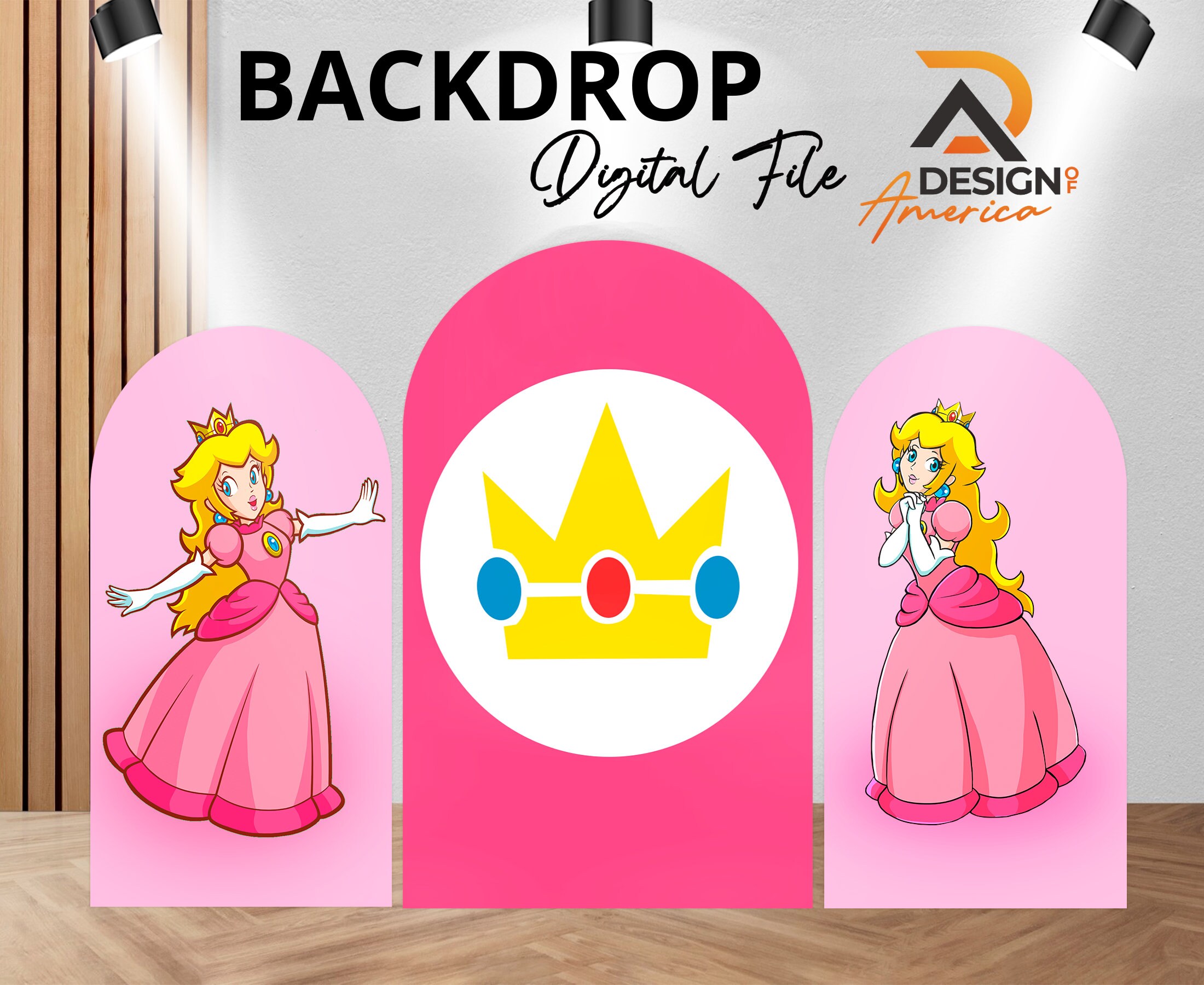 Peach Princess Backdrops Prop Cutout Bundle Template Party Decor ...