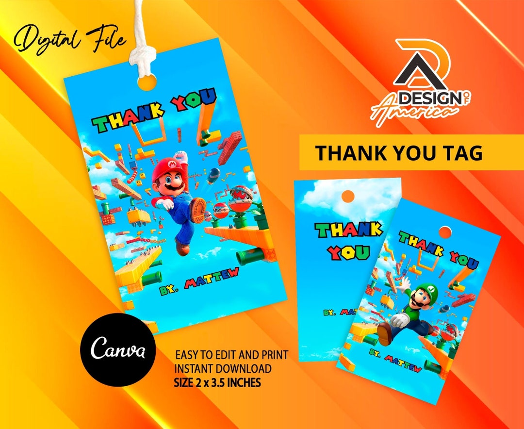 Editable Super Mario Favor Tag | Printable Birthday Gift Tag | Kids ...