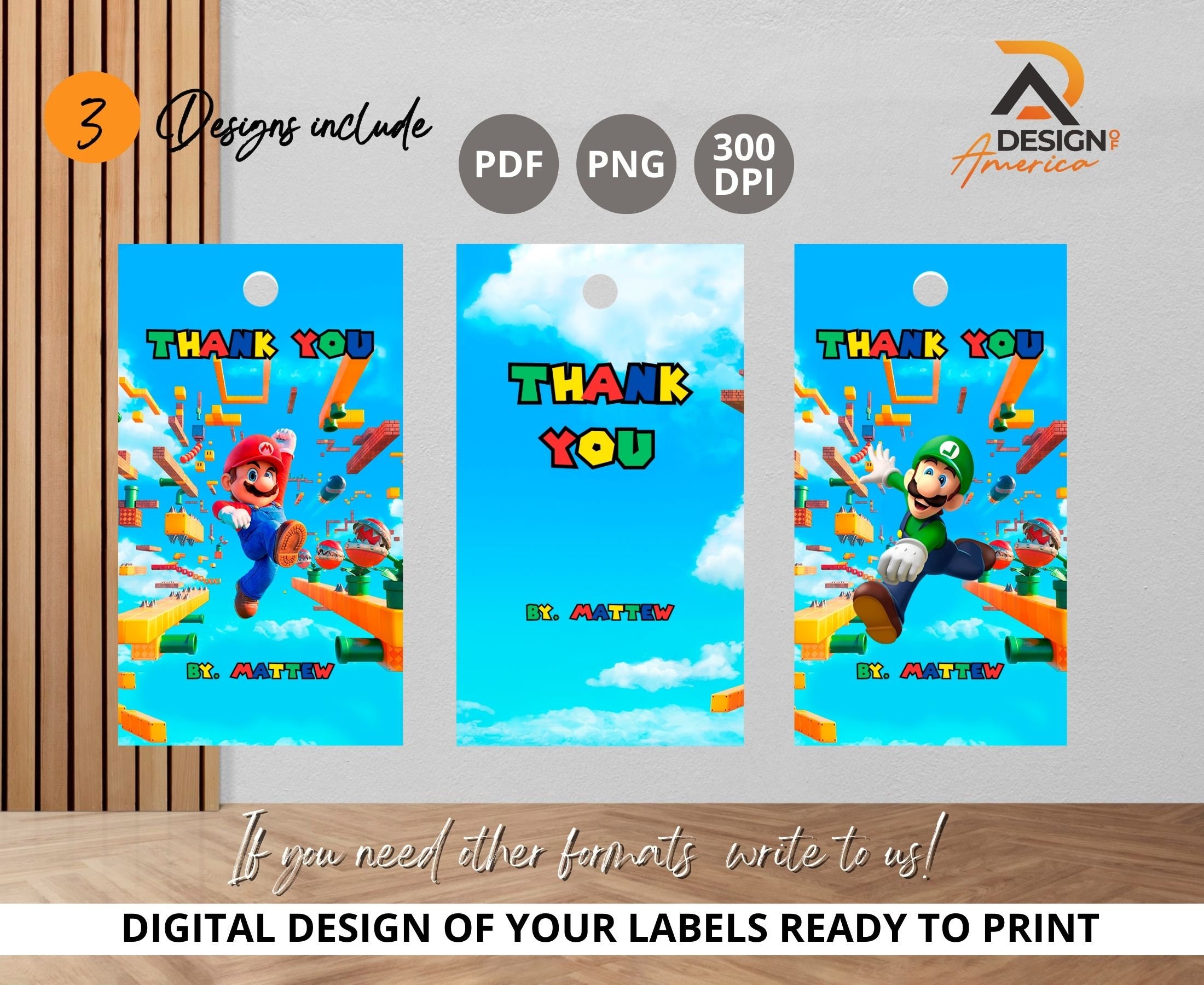 Editable Super Mario Favor Tag Printable Birthday Gift Tag Kids Party ...