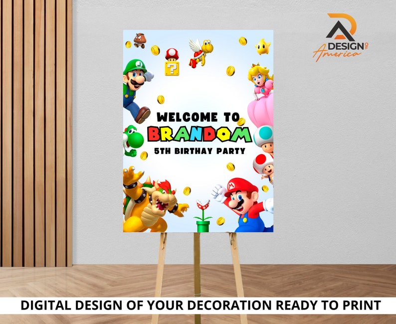 Super Mario Birthday Welcome Sign Boy Mario Bros Birthday Party ...