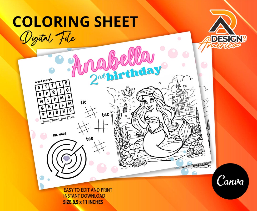 Mermaid - Mermaid Coloring Sheet - Party Activity - Birthday ...