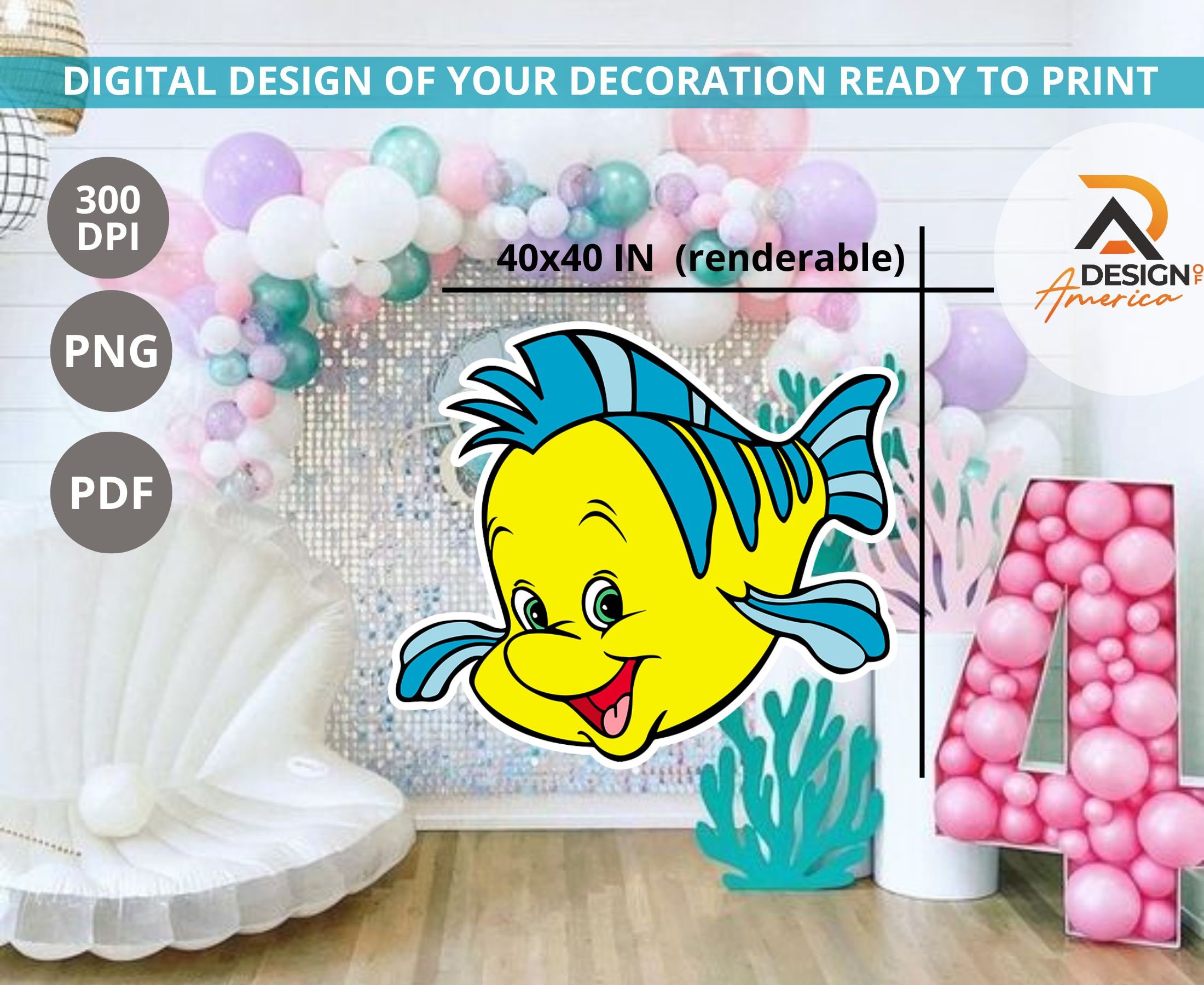 Ariel Flounder Cutout, Ariel Cutout Decoration, Ariel Party Decoration ...