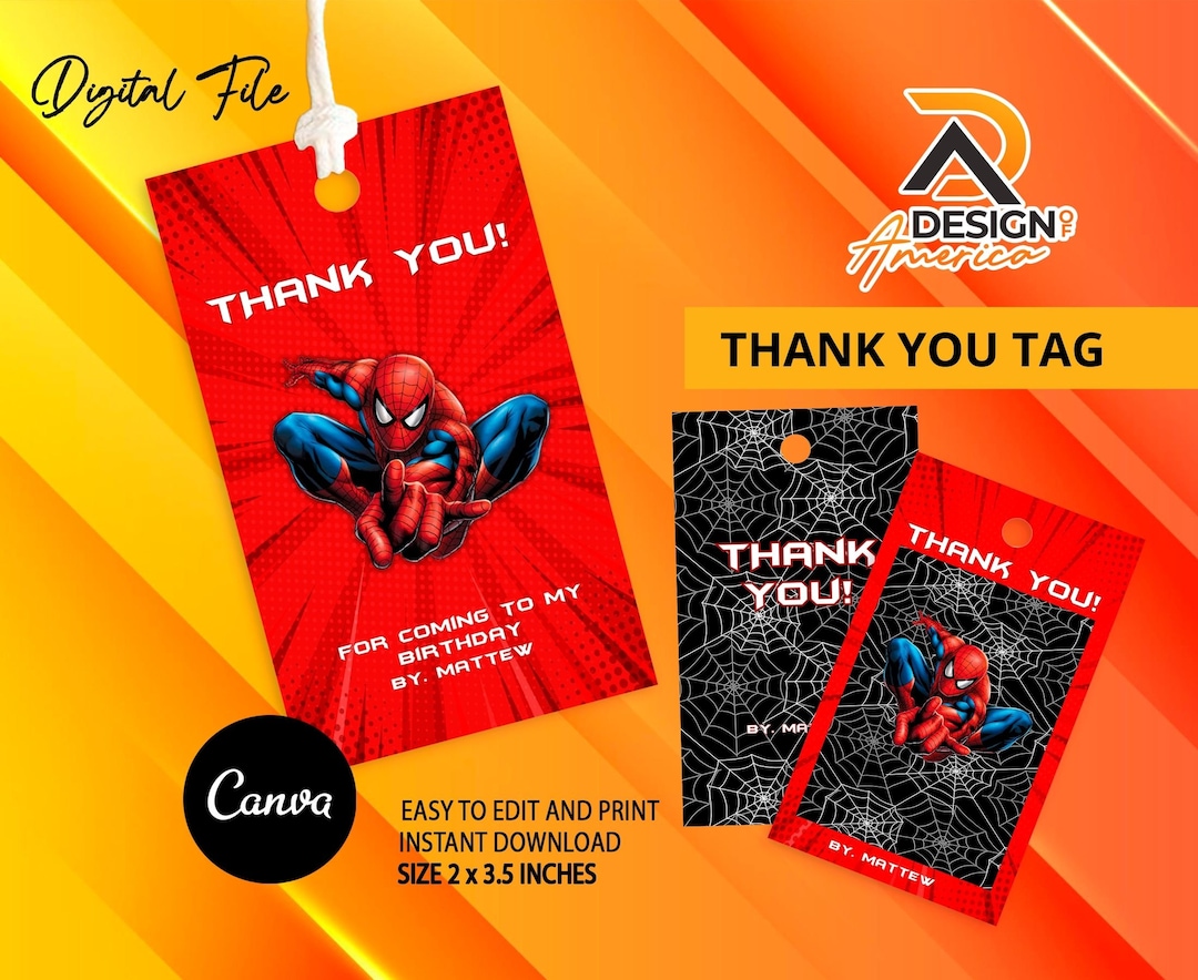 Editable Spider-man Favor Tag | Printable Birthday Gift Tag | Kids ...