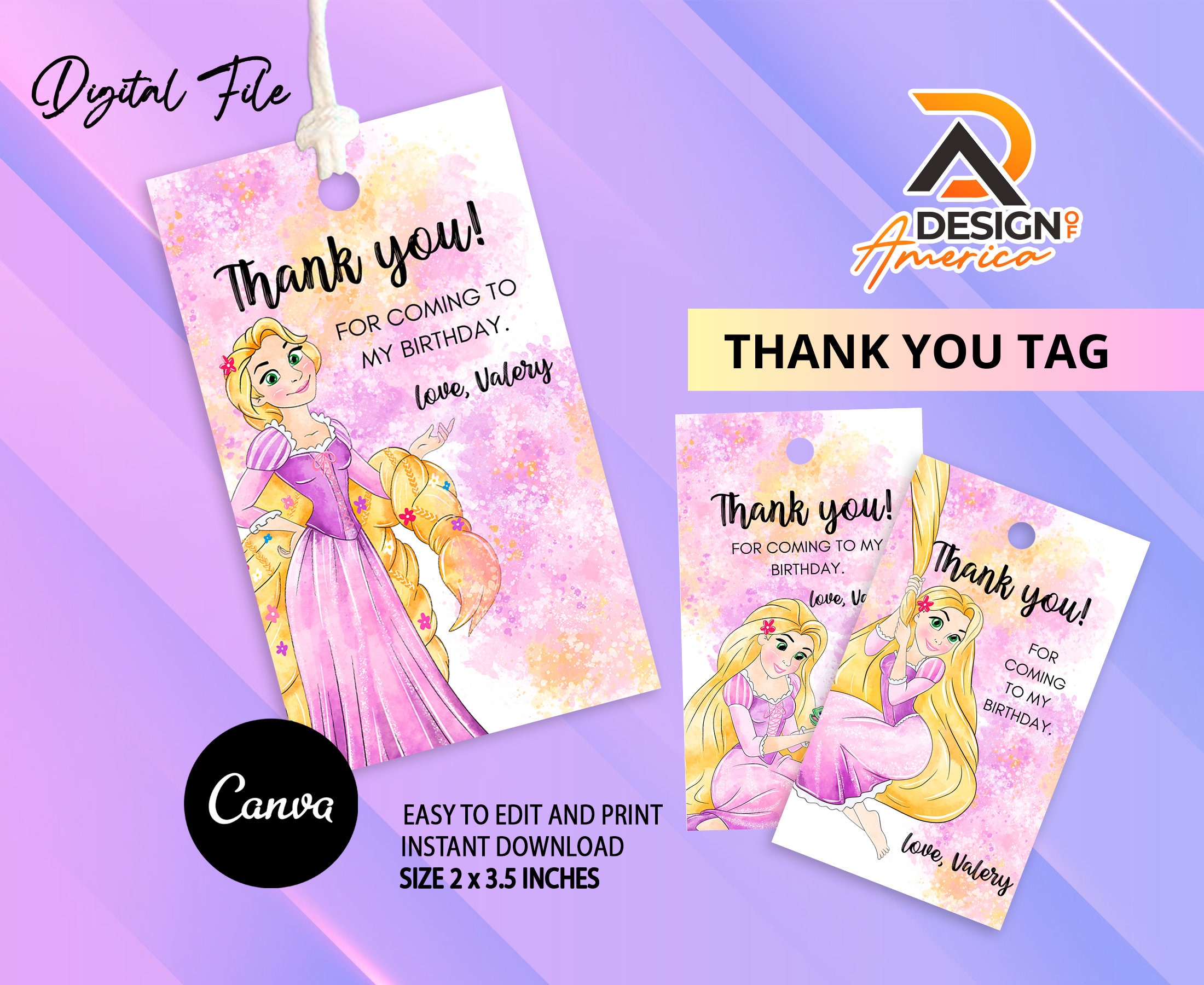 Editable Tangled Favor Tag Printable Birthday Gift Tag Kids Party ...