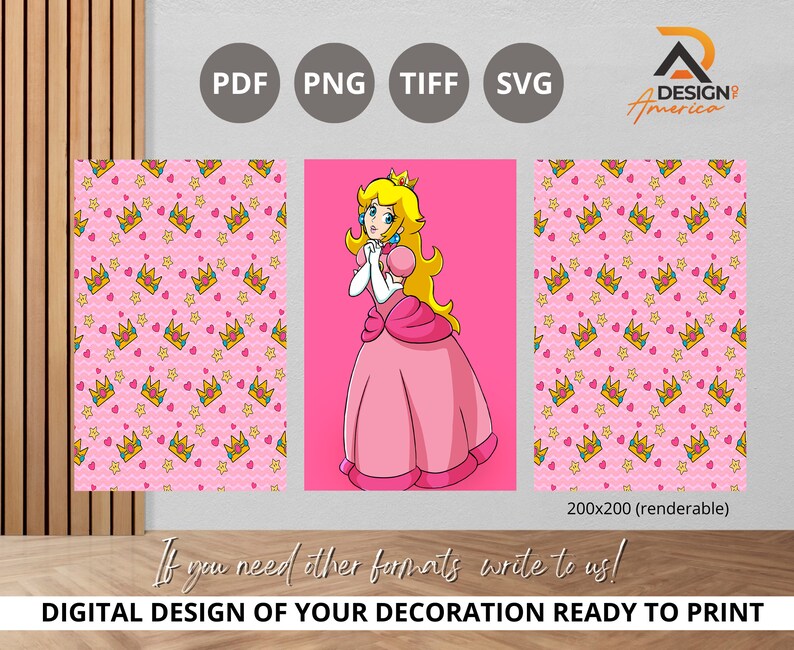 Peach Princess Backdrops Prop Cutout Bundle Template Party Decor ...