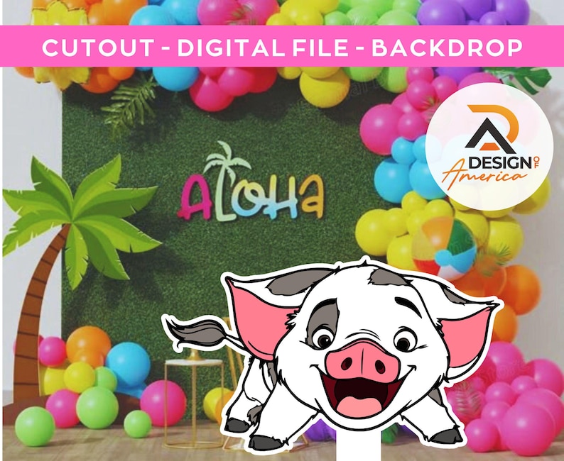Piggy Pua Cutout, Baby Moana Cutout Decor, Moana Party Decoration ...
