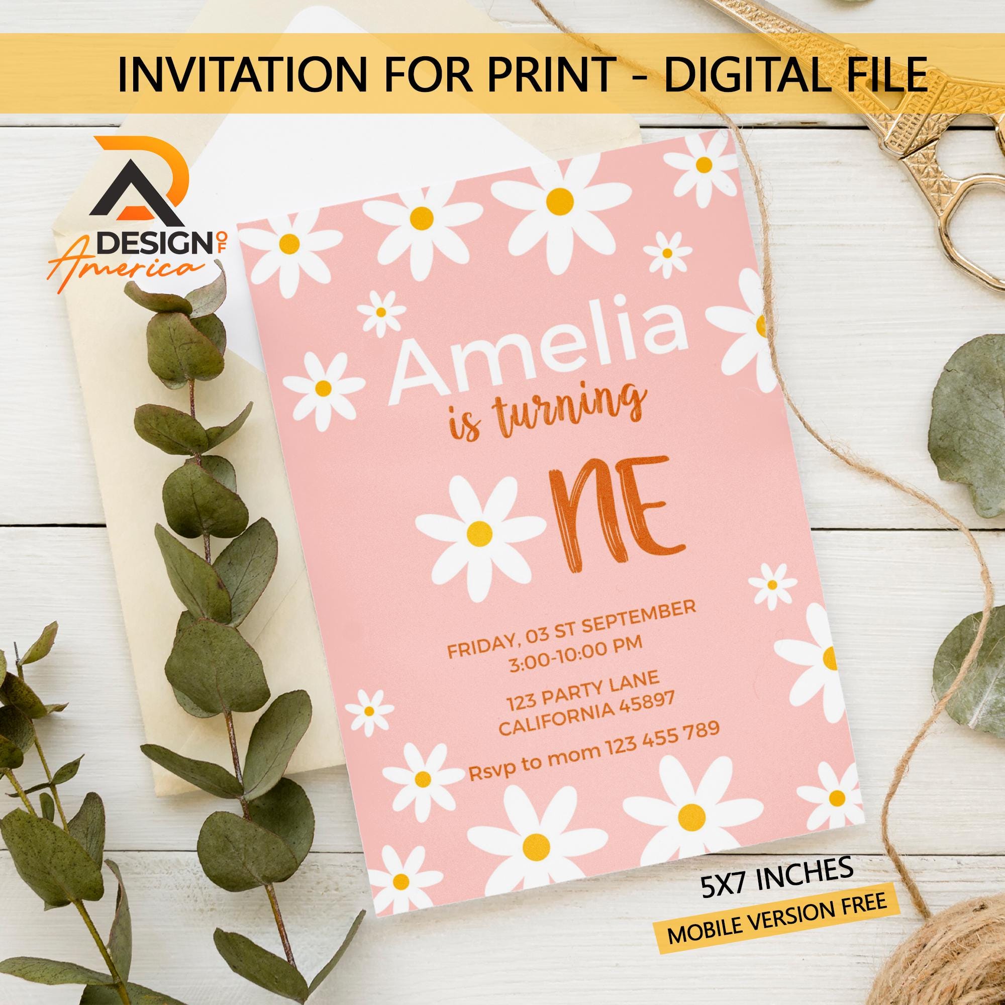 Daisy First Birthday Invitation Retro Daisy 1st Birthday Invite Groovy ...