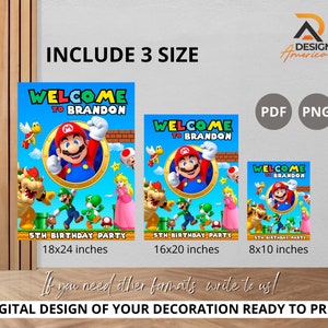 Super Mario Birthday Welcome Sign Boy Mario Bros Birthday Party ...