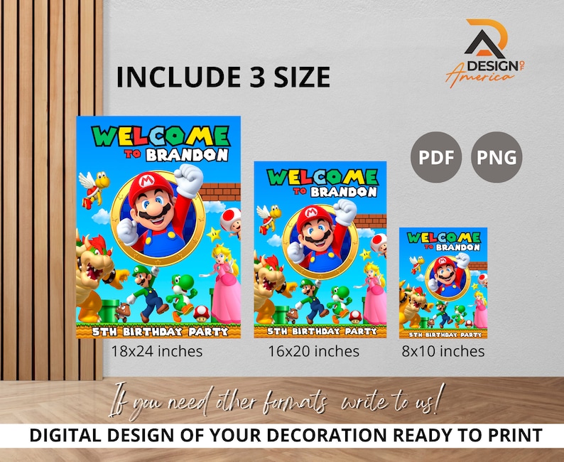 Super Mario Birthday Welcome Sign Boy Mario Bros Birthday Party ...