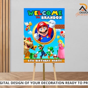 Super Mario Birthday Welcome Sign Boy Mario Bros Birthday Party ...