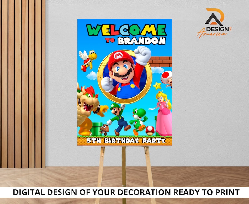 Super Mario Birthday Welcome Sign Boy Mario Bros Birthday Party ...