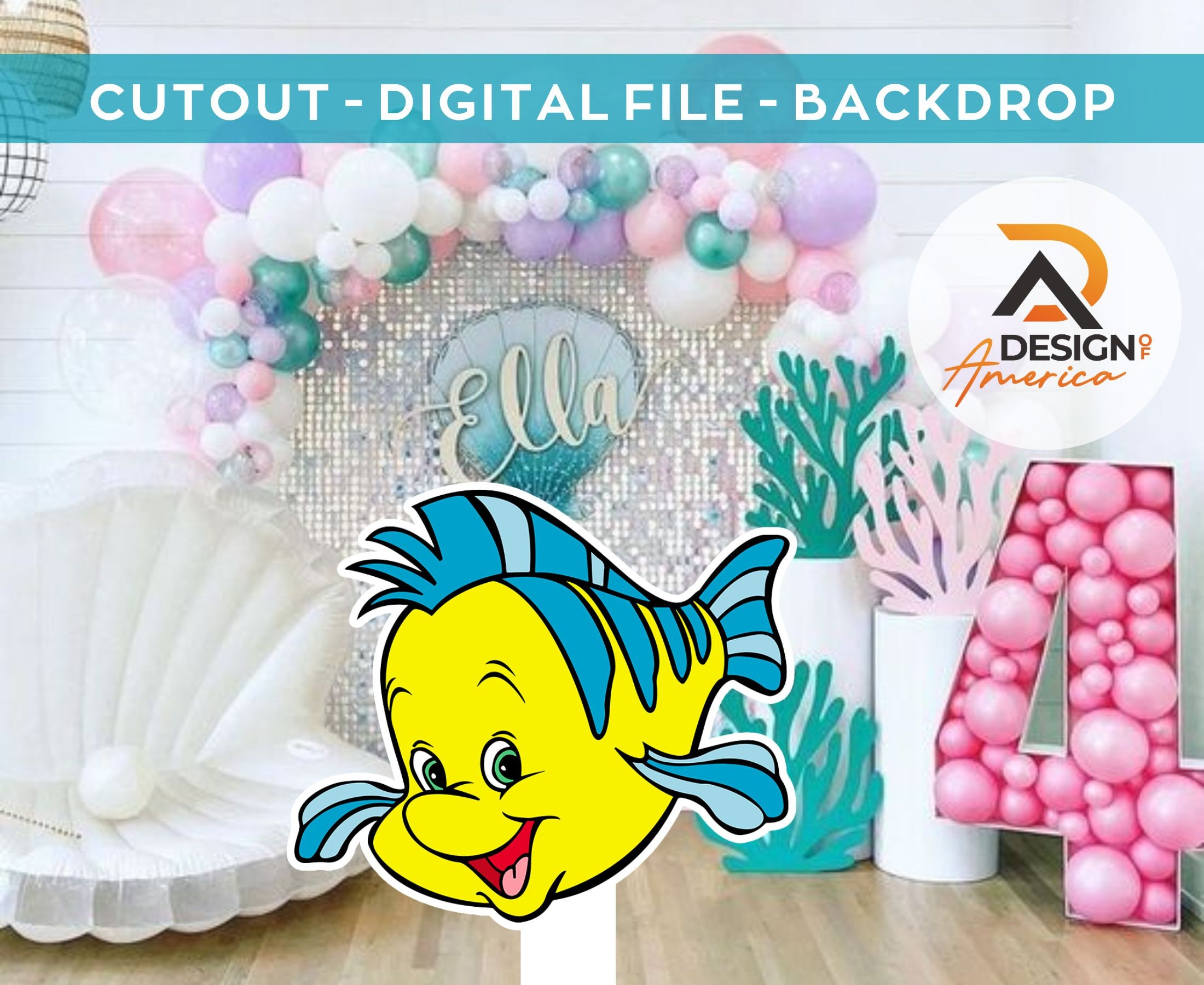 Ariel Flounder Cutout, Ariel Cutout Decoration, Ariel Party Decoration ...