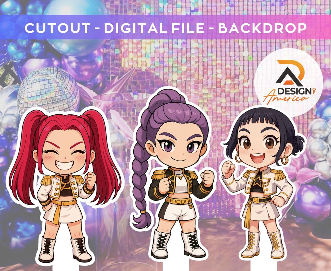 Printable Kpop Chibi Anime Hunter Girls Golden Cutouts Cute Kawaii Idol ...