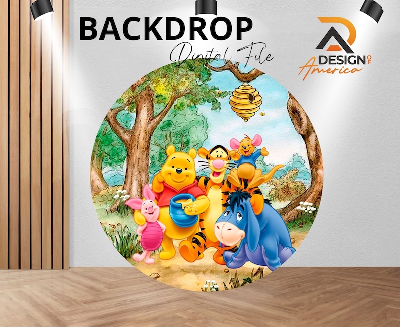 Round Winnie the Pooh Theme Kids Photography Backdrop Winnie the Pooh ...