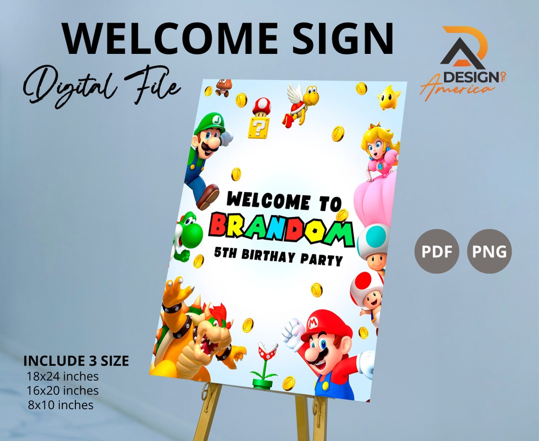 Super Mario Birthday Welcome Sign Boy Mario Bros Birthday Party ...