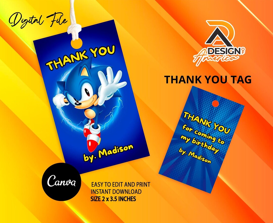 Editable Sonic Favors Tag | Printable Birthday Gift Tag | Kids Party ...