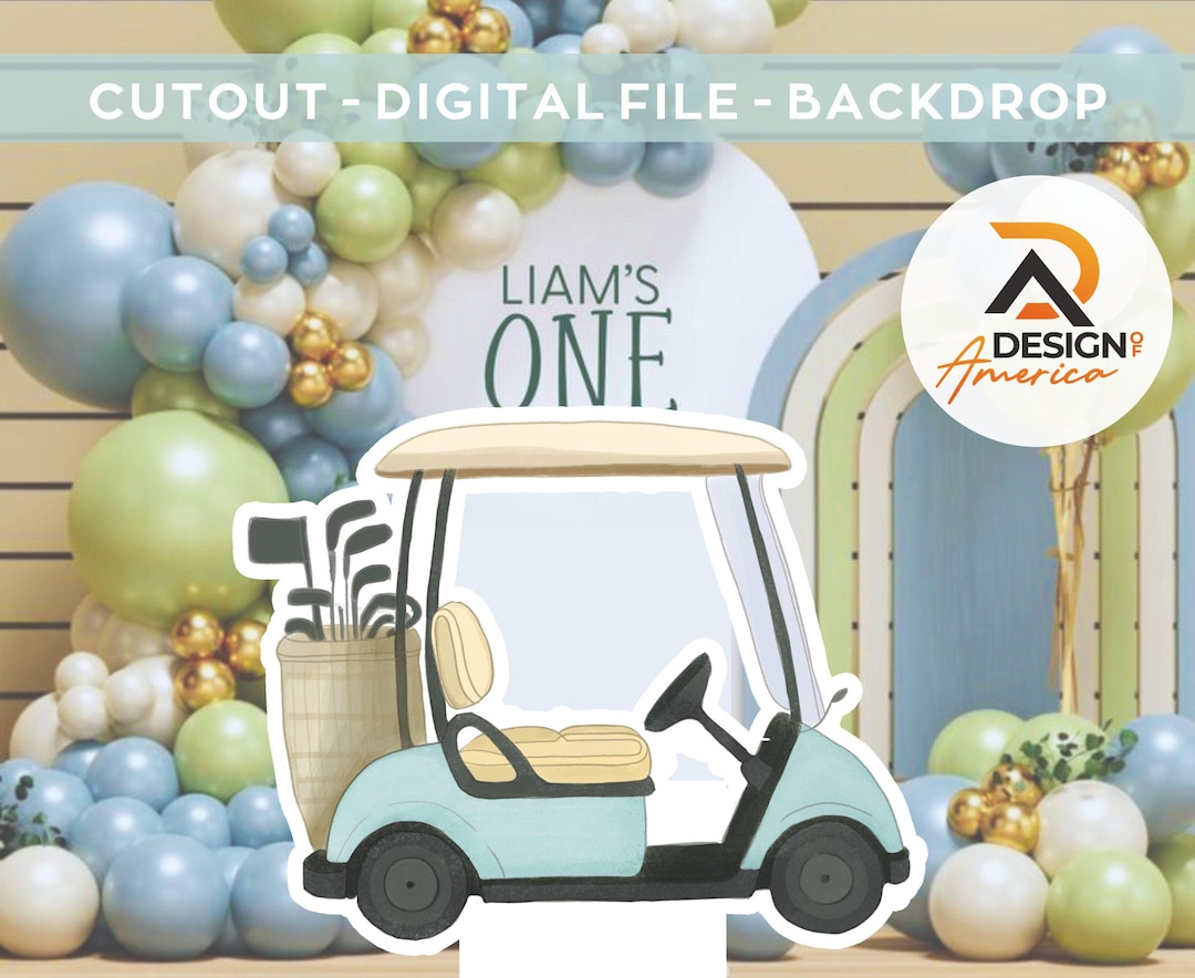 Golf Cart Cutout, Watercolor Golf Birthday Decor, Golf Party Decoration ...