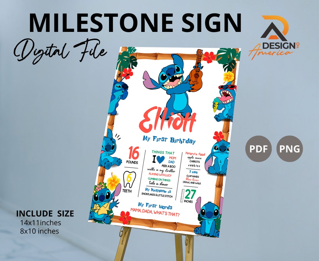 Editable Hawaiian Birthday Milestone Poster Stitch Milestone Board ...