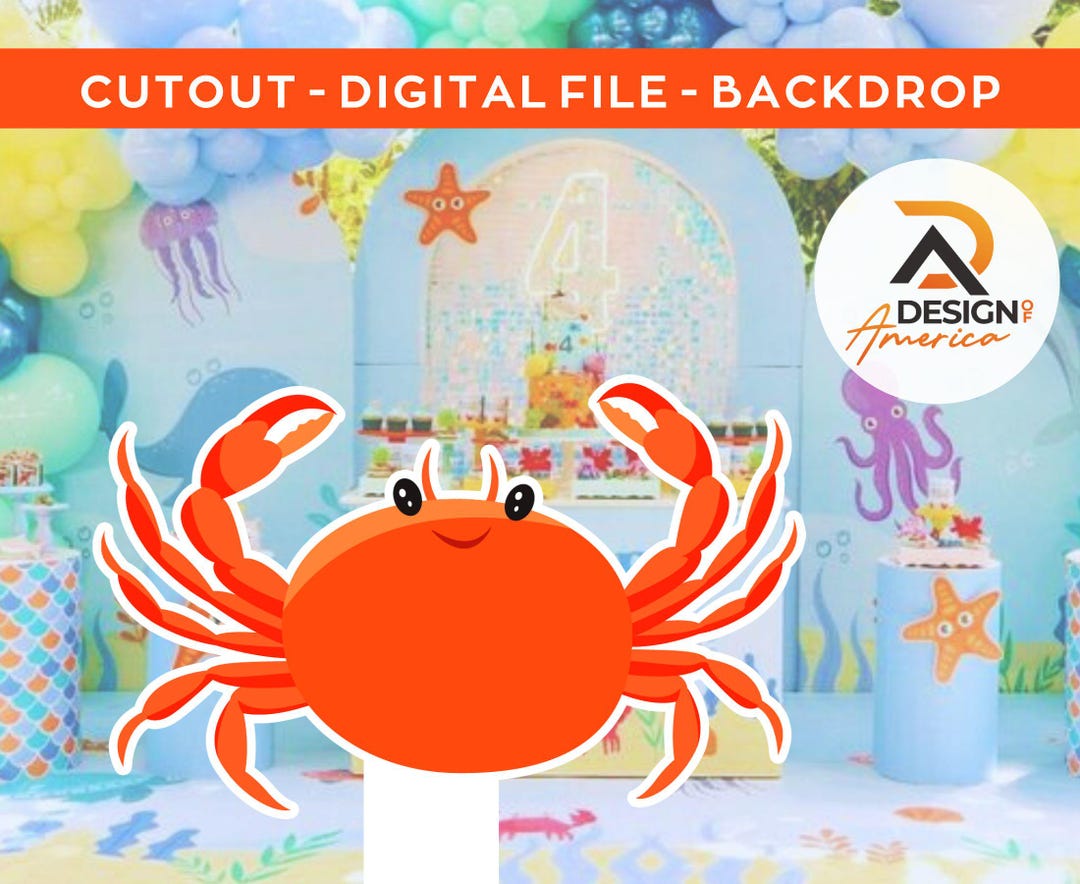 Crab - Cutout, Party Decoration, Birthday Party, Standing Prop, Digital ...