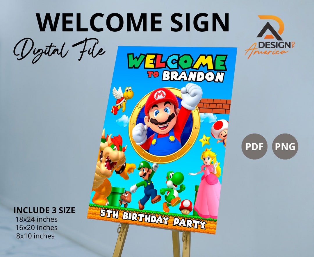 Super Mario Birthday Welcome Sign Boy Mario Bros Birthday Party ...