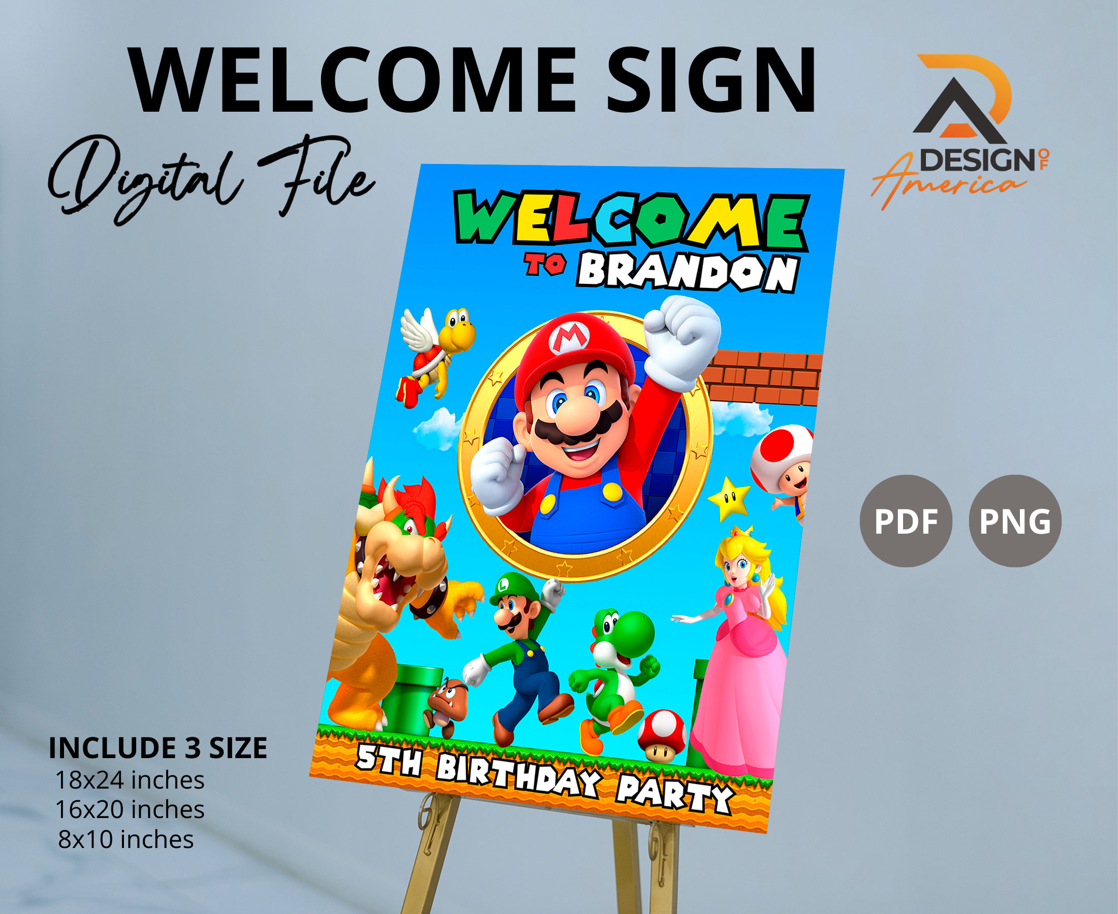 Super Mario Birthday Welcome Sign Boy Mario Bros Birthday Party ...