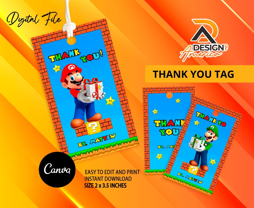 Editable Super Mario Bros Favor Tag | Printable Birthday Gift Tag ...