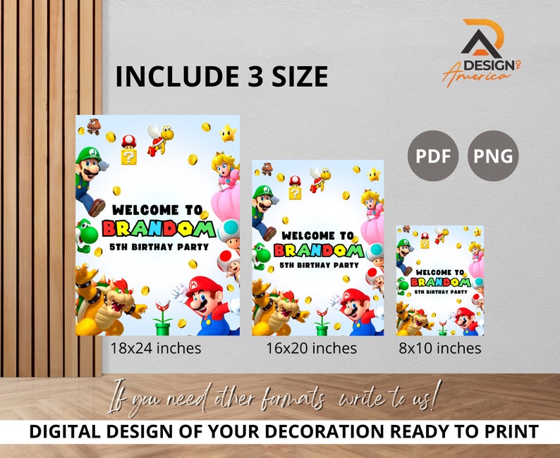 Super Mario Birthday Welcome Sign Boy Mario Bros Birthday Party ...