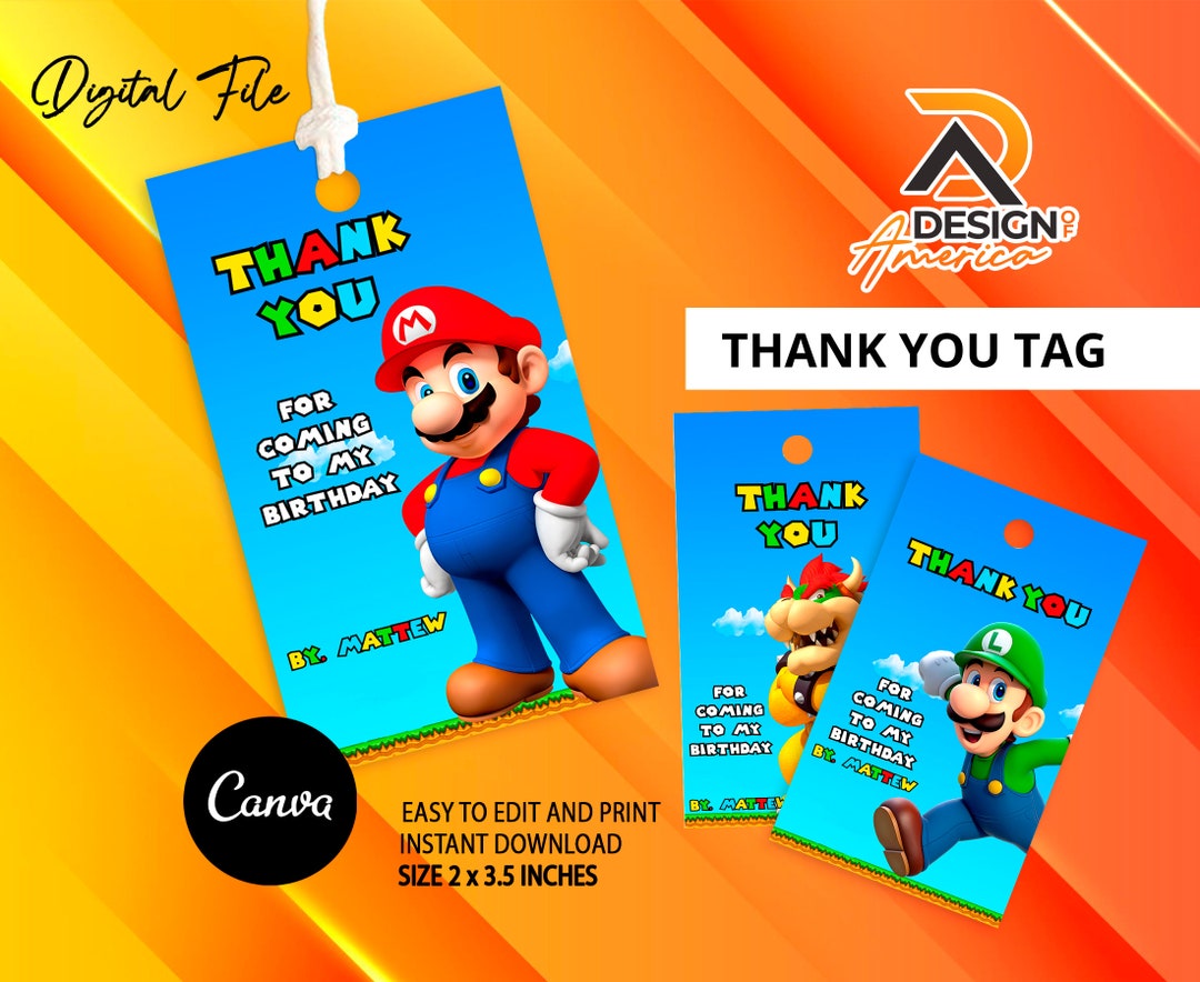 Editable Super Mario and Luigi Boxer Favor Tag | Printable Birthday ...