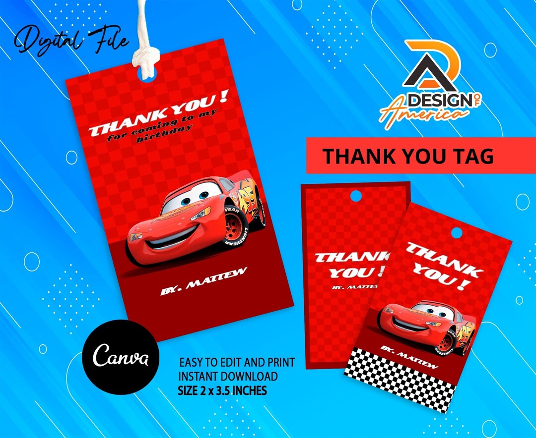 Editable Lightning Mcqueen Favor Tag Printable Birthday Gift Tag Kids ...