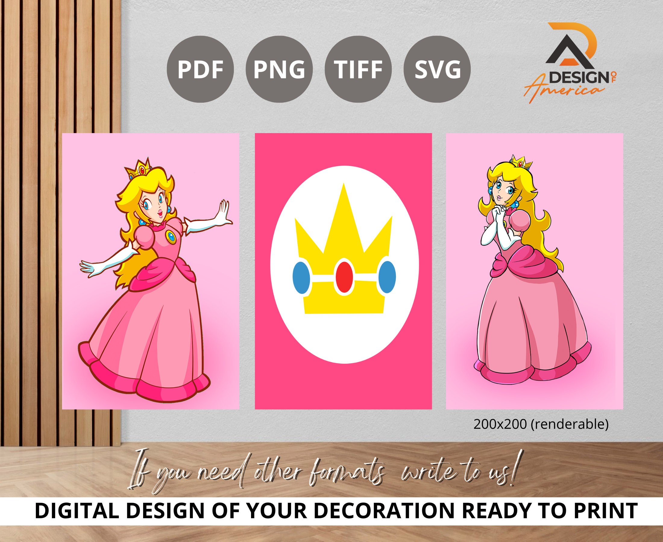 Peach Princess Backdrops Prop Cutout Bundle Template Party Decor ...