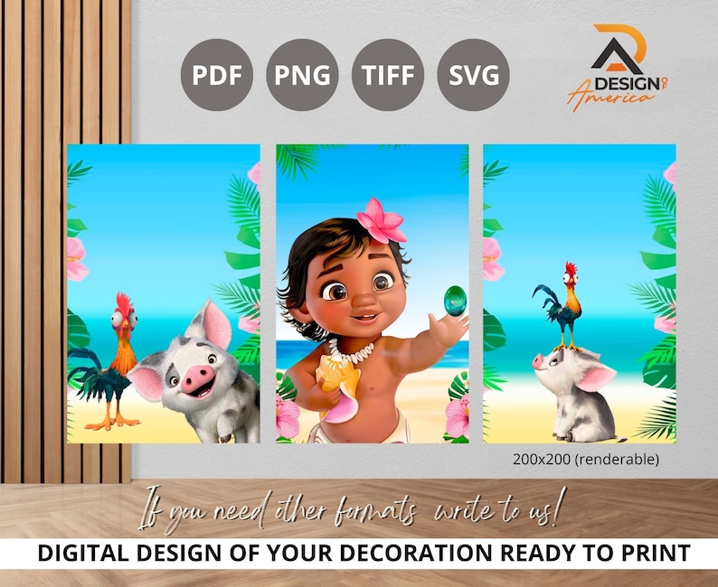 Backdrop Moana - Moana Birthday Party Decor, Moana Cutout Decor Digital ...