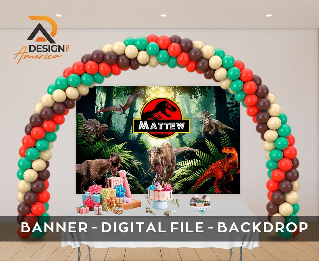 Jurassic Park Dinosaur Photo Backdrop Custom Kids Name Age Birthday ...