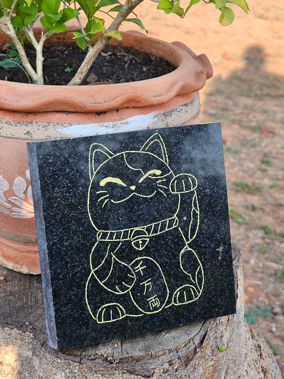 Engraved Granite Plate Lucky Cat 20x20x2 Cm - Etsy