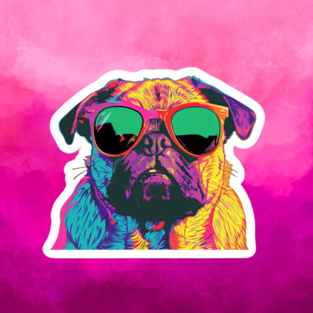 S/M/L Cute Neon Pug Bubble Free Sticker Decal, Quirky, Boho, Decor ...