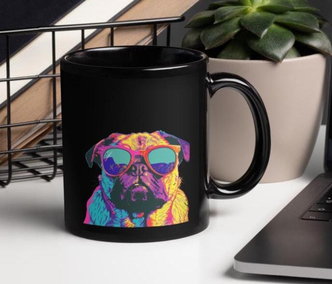 Neon Pug 80s 90s Era Black Mug Rad Funny Quirky Boho Hipster Popart Tea ...