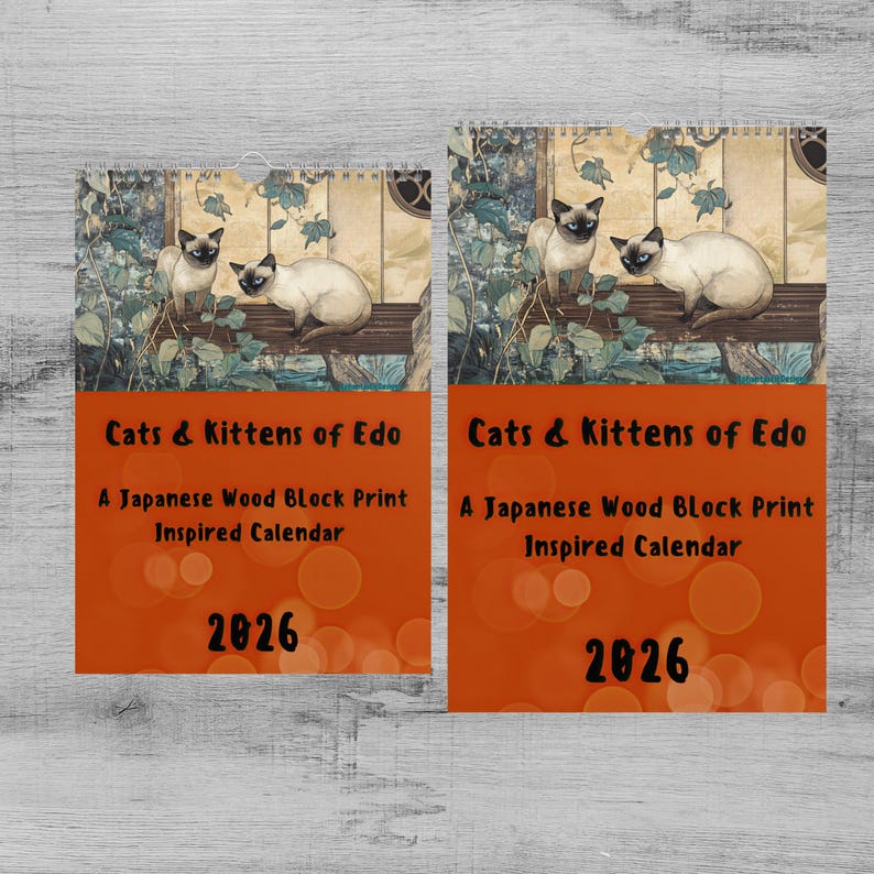 2 Sizes | 2026 Japanese Wood Block Print Style Cat Wall Calendar - Etsy