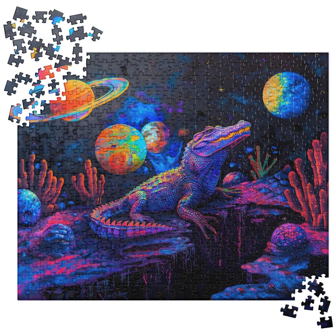 Rainbow Space Gator Sci-fi Puzzle Croc Alligator Scifi Fantasy Art ...